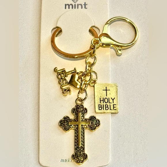 Bags | Cross Handbag Bag Charm Nip Gold Tone Keychain I Love Jesus Holy ...